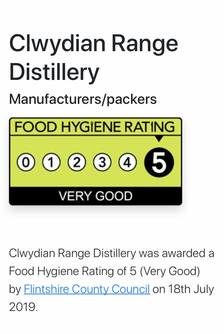 Clwydian Range Distillery Ltd Awarded 5 Star Food Hygiene Rating ...